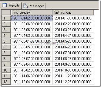 SQL Server: First and Last Sunday of Each Month
